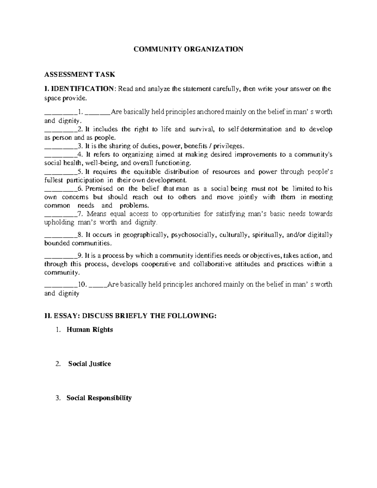 Community Organization assessment task - COMMUNITY ORGANIZATION ...