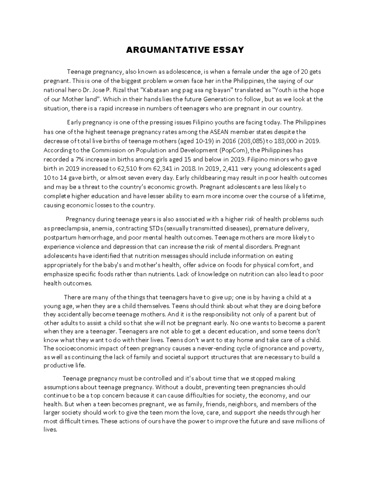 Argumantative Essay - im not sure - ARGUMANTATIVE ESSAY Teenage ...