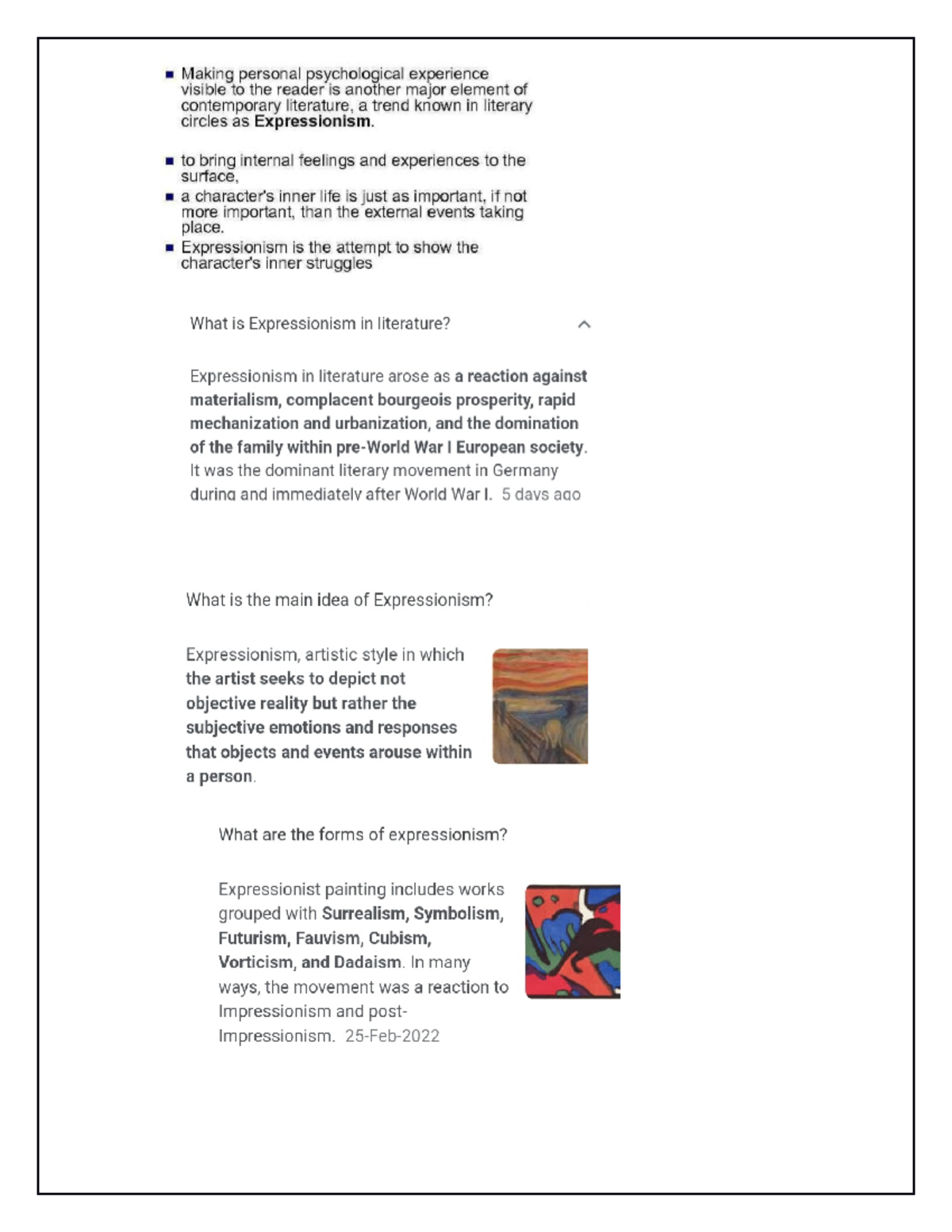 Literary movement Expressionism details bs - English - Studocu