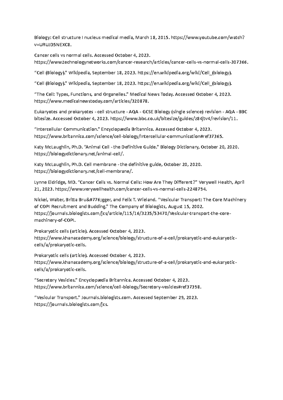 Referencing - Biology: Cell structure I nucleus medical media, March 18, 2015. youtube/watch ...