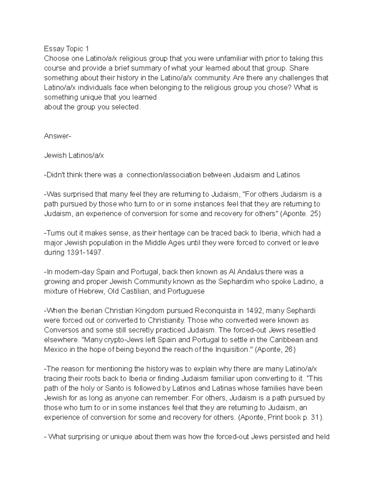 Latinx Essays - Essay Topic 1 Choose one Latino/a/x religious group ...
