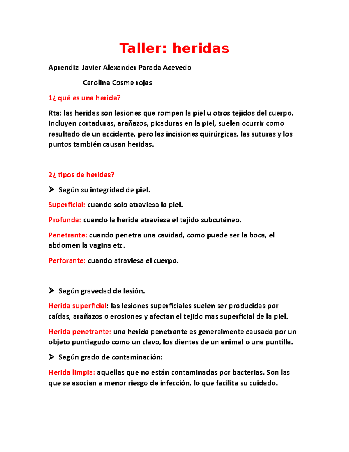 Taller heridas - categorías - Taller: heridas Aprendiz: Javier ...