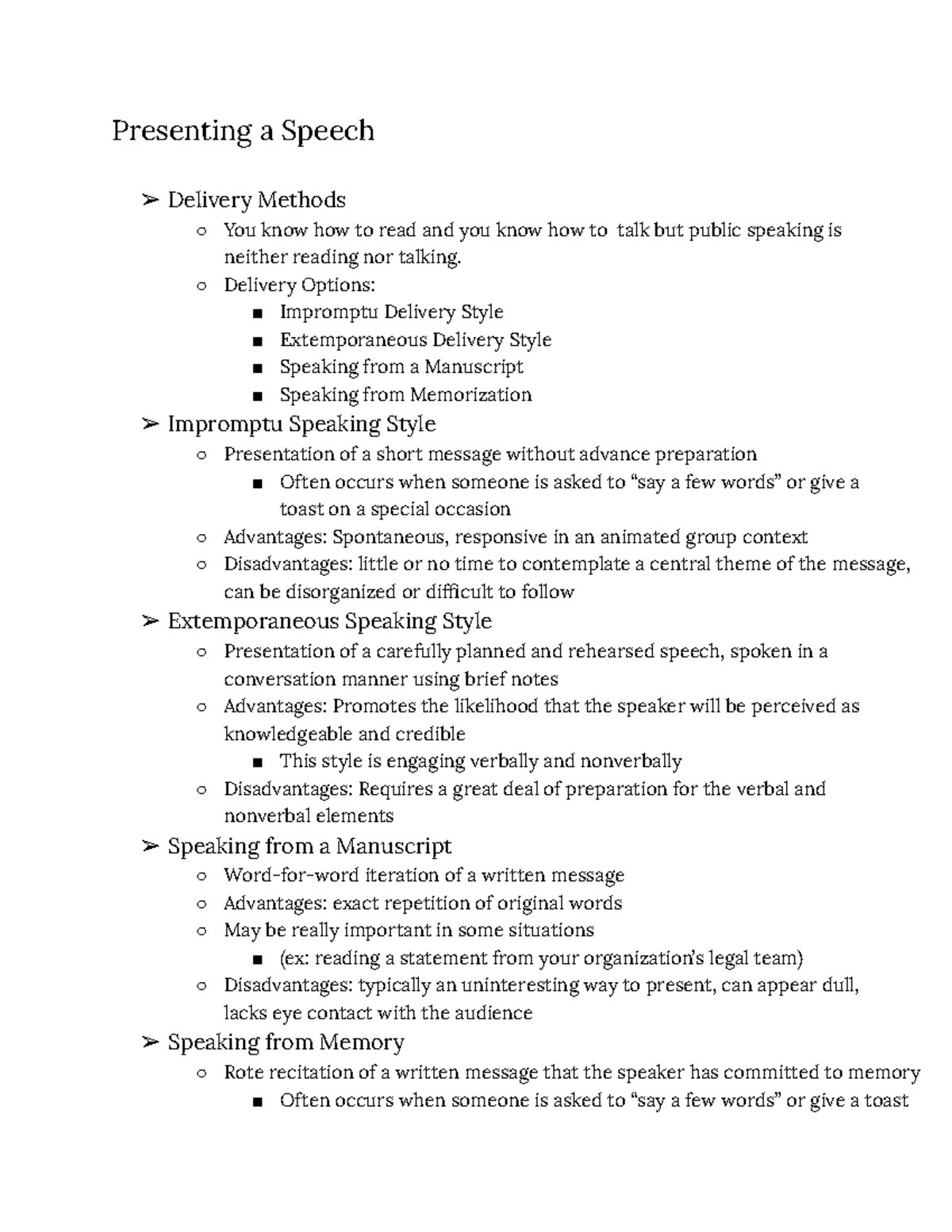 Public Speaking ch. 14 - Presenting a Speech Delivery Methods You know ...