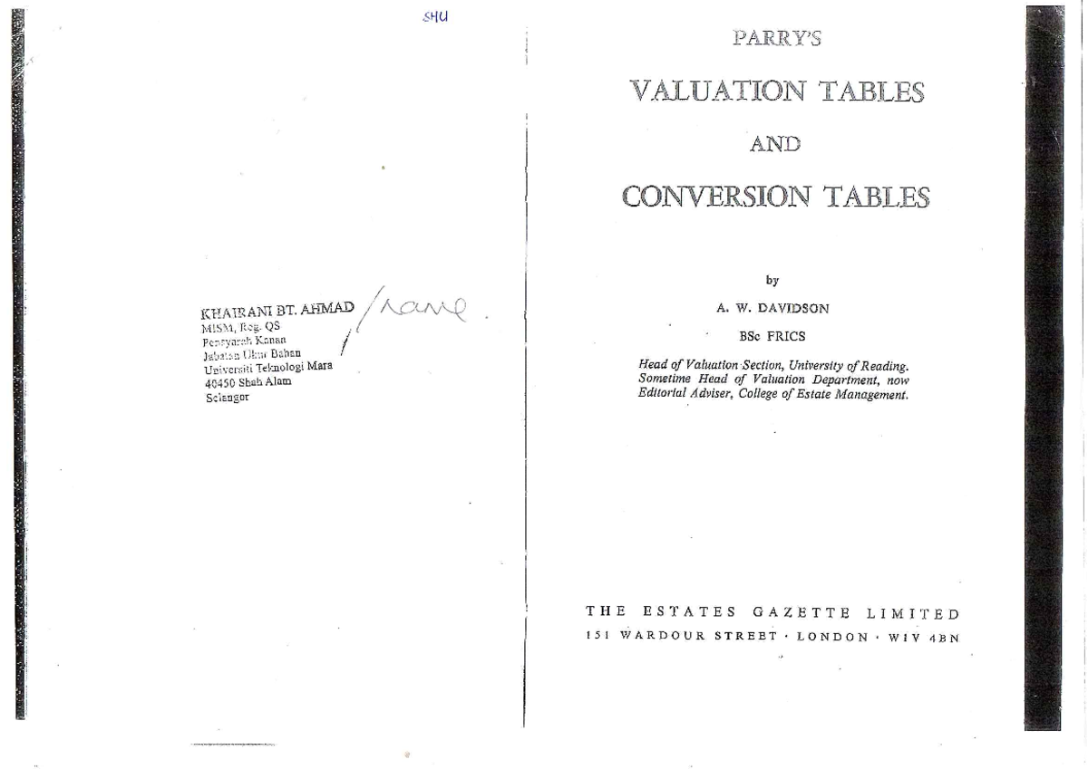 Valuation and Conversion Table - Quantity Surveying - Studocu