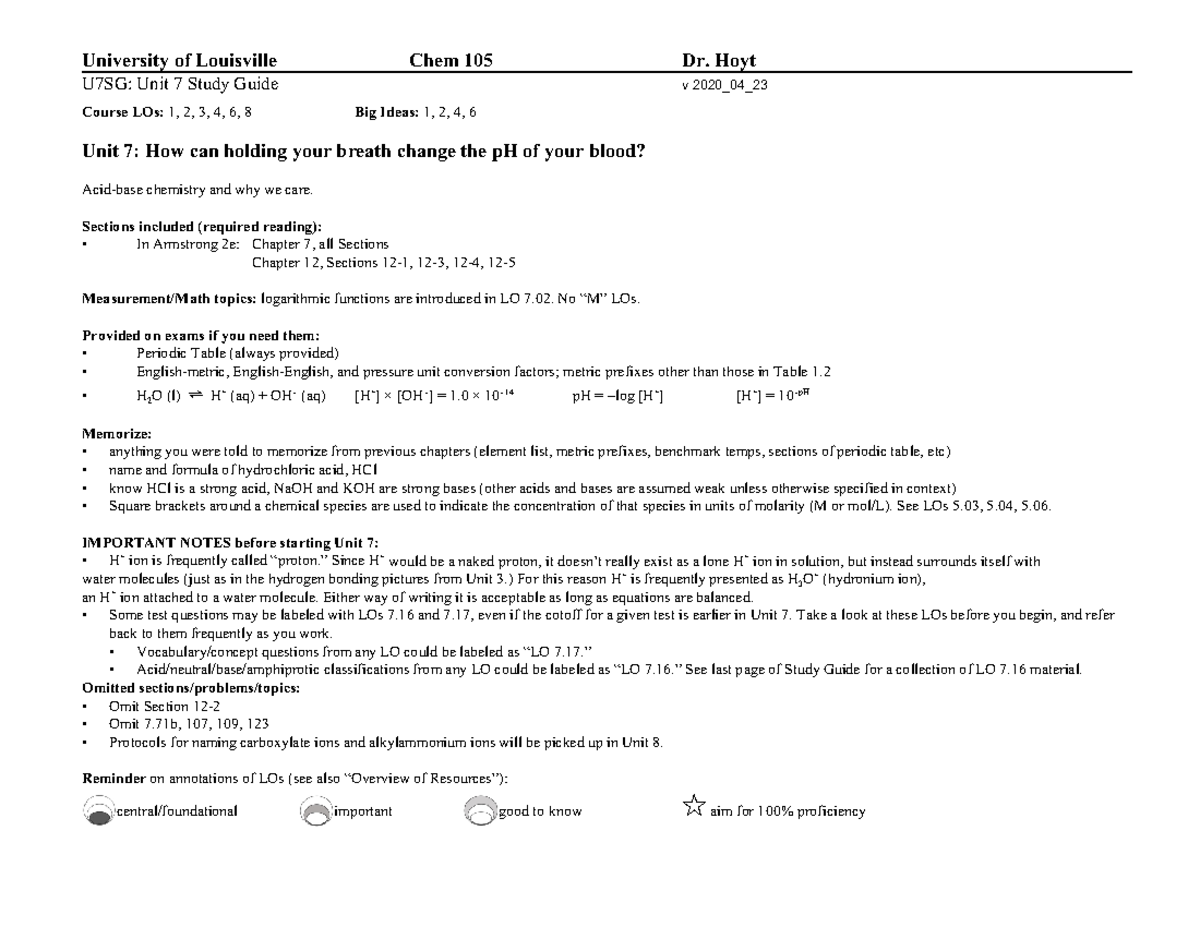 CHEM 105 Unit 7 Study Guide - U7SG: Unit 7 Study Guide v 2020_04 ...