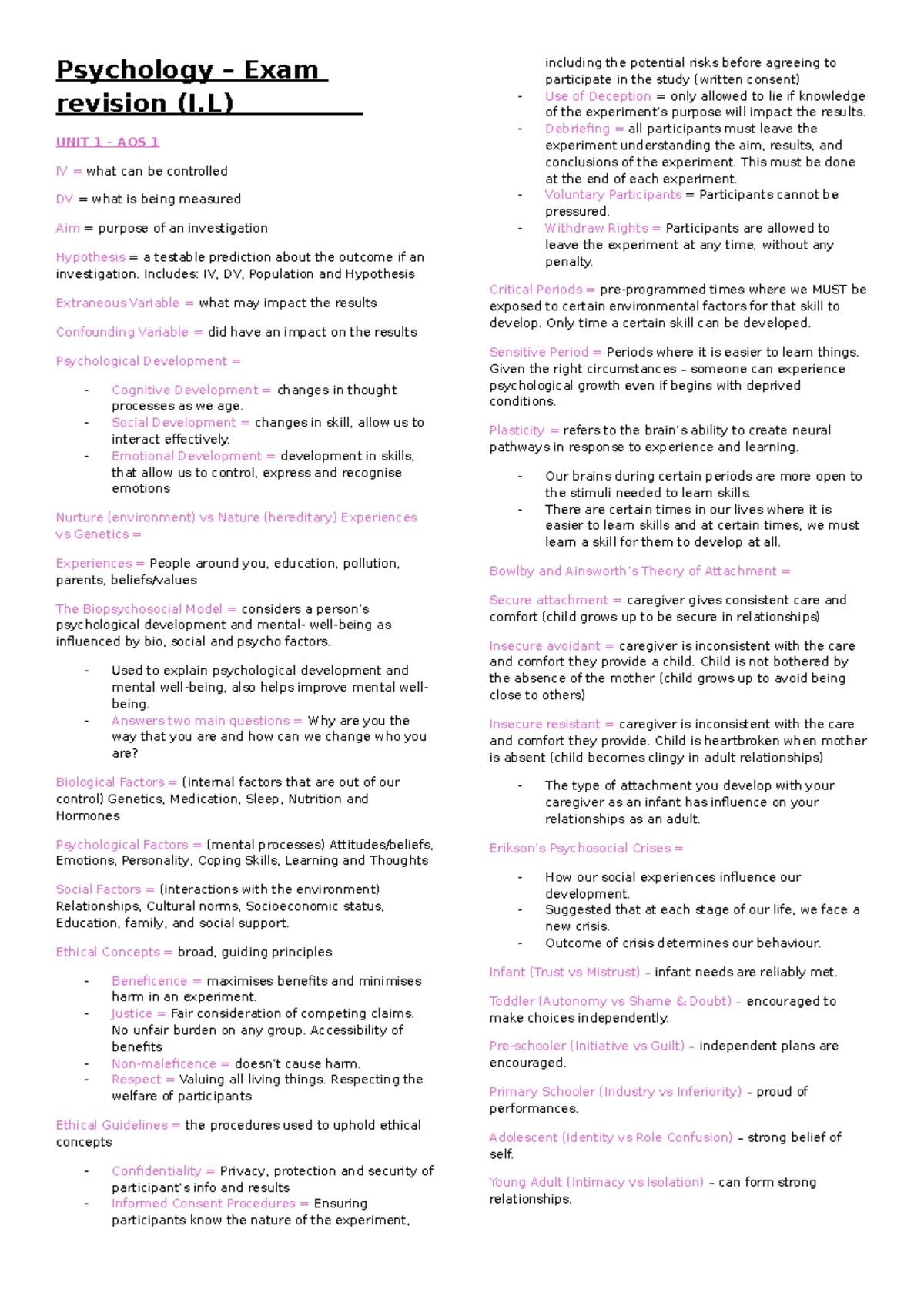 EXAM Revision - revsion for exams - psych - Psychology – Exam revision ...