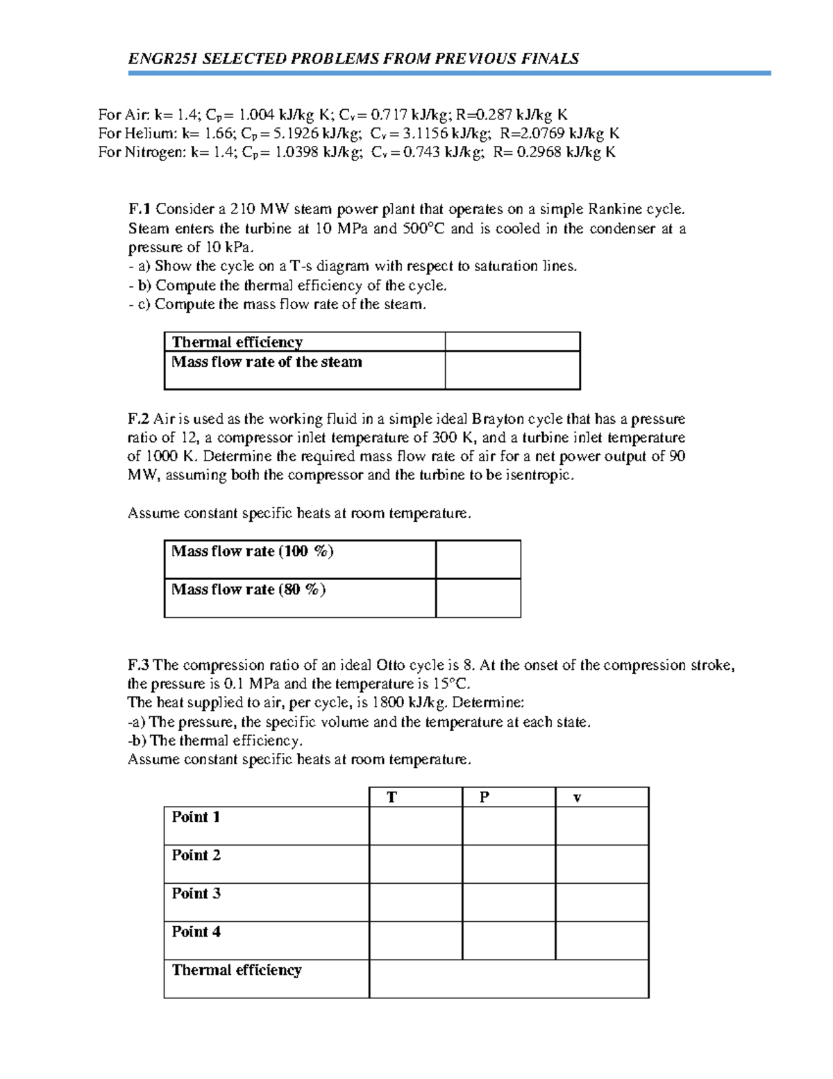 ENGR251 Finals - ENGR 251 Practice Final Questions - ENGR251 SELECTED PROBLEMS FROM PREVIOUS ...