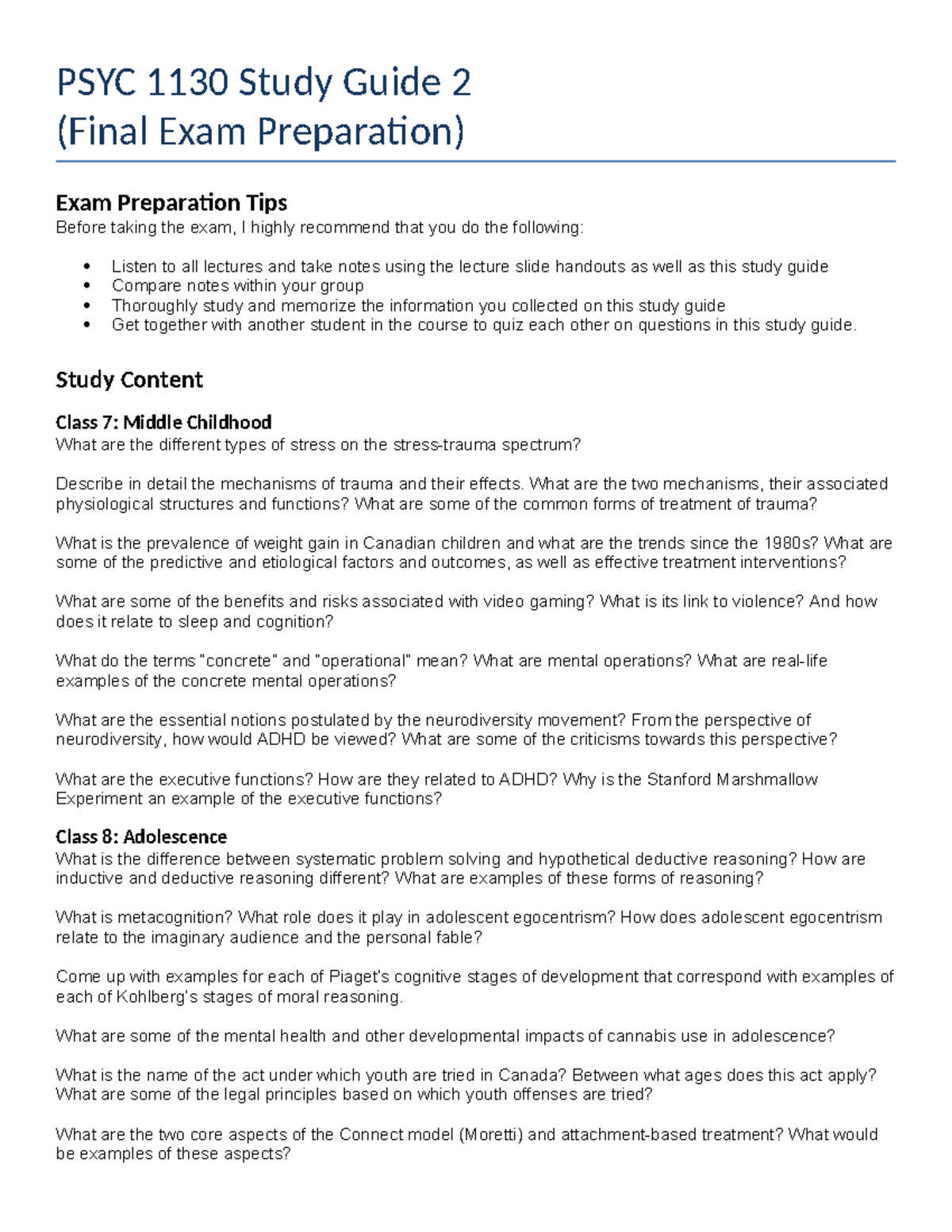 Study Guide 2 Final - test 2 - PSYC 1130 Study Guide 2 (Final Exam ...