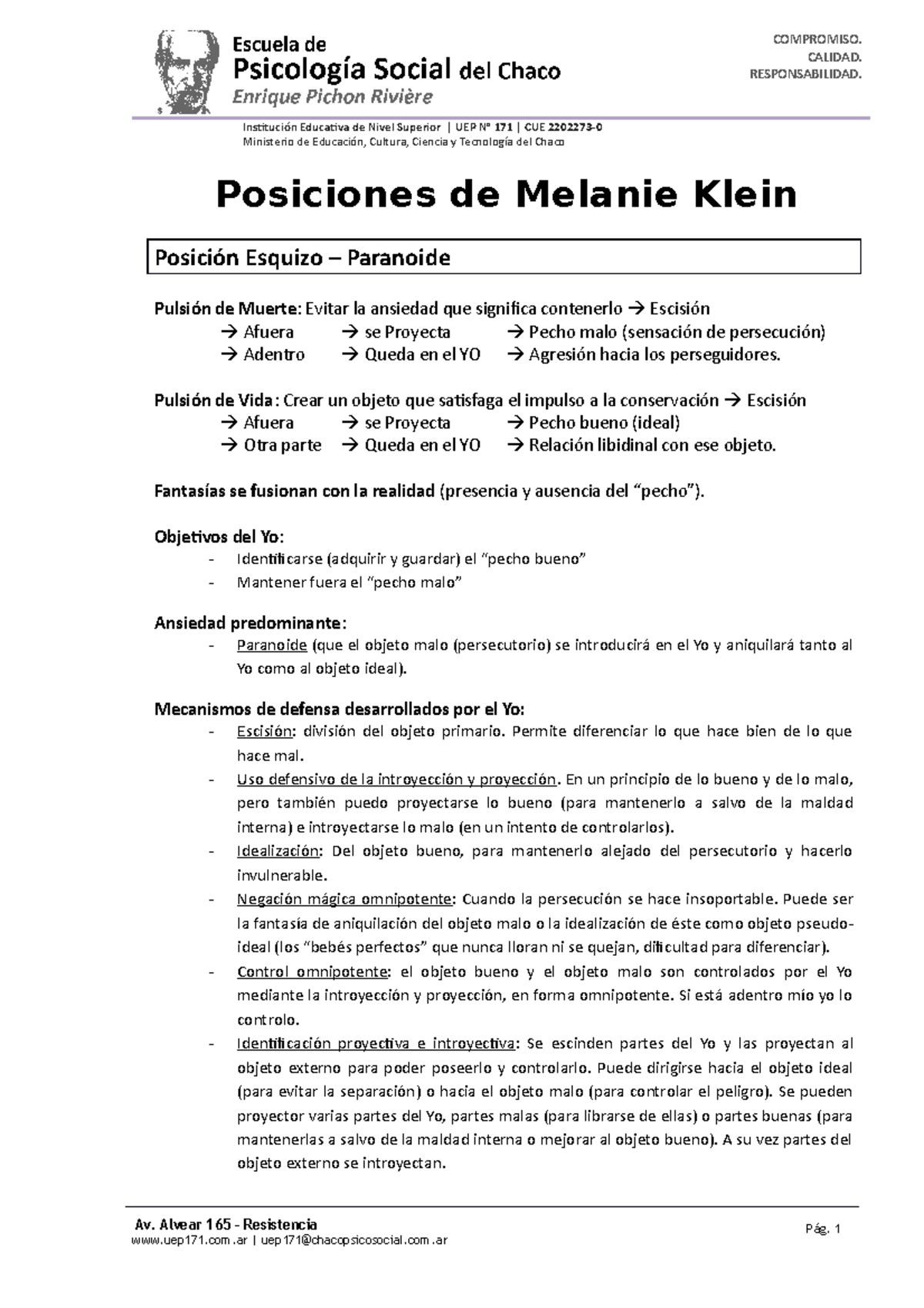 01c EPSCh Resumen Posiciones Melanie Klein.docx;filename = UTF-8''01c EPSCh - Studocu