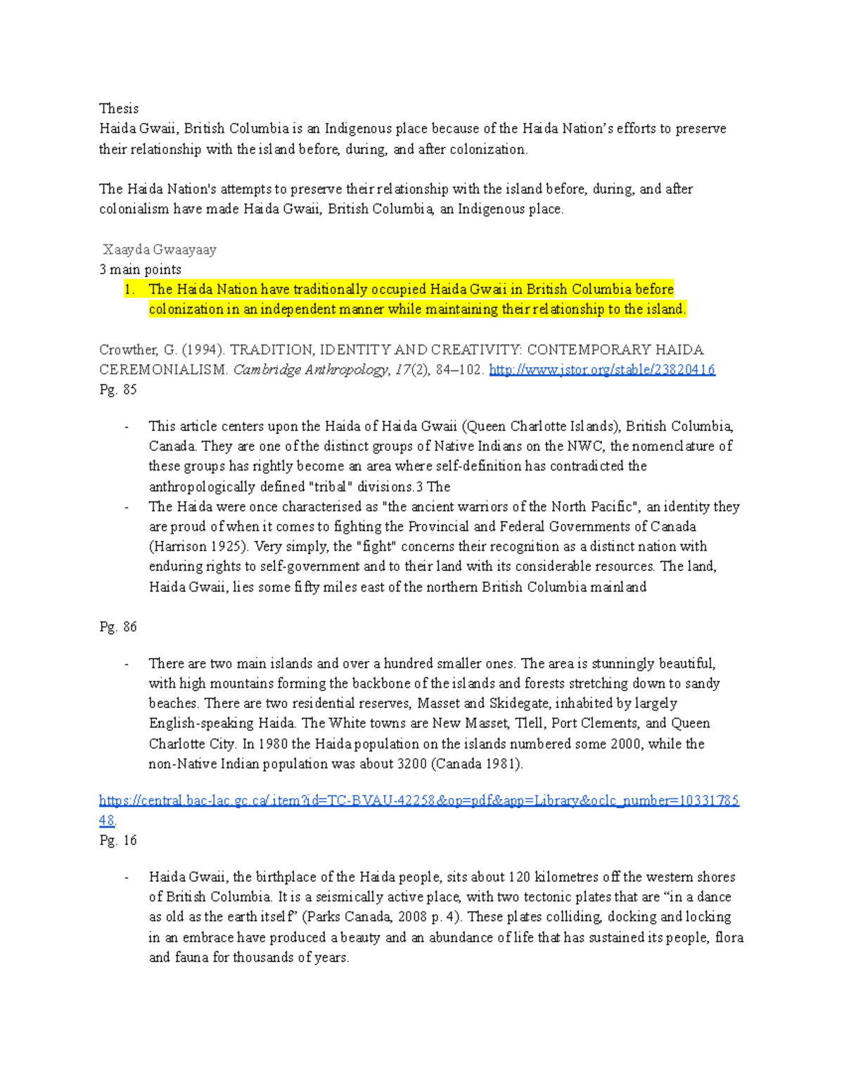 INDG essay format - Thesis Haida Gwaii, British Columbia is an ...