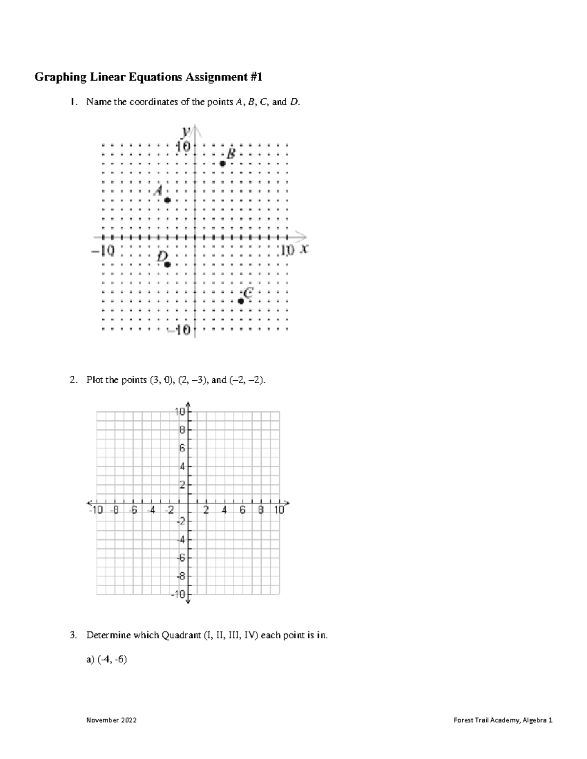 1Graphing Linear Equations Assignment 1 - Graphing Linear Equations ...