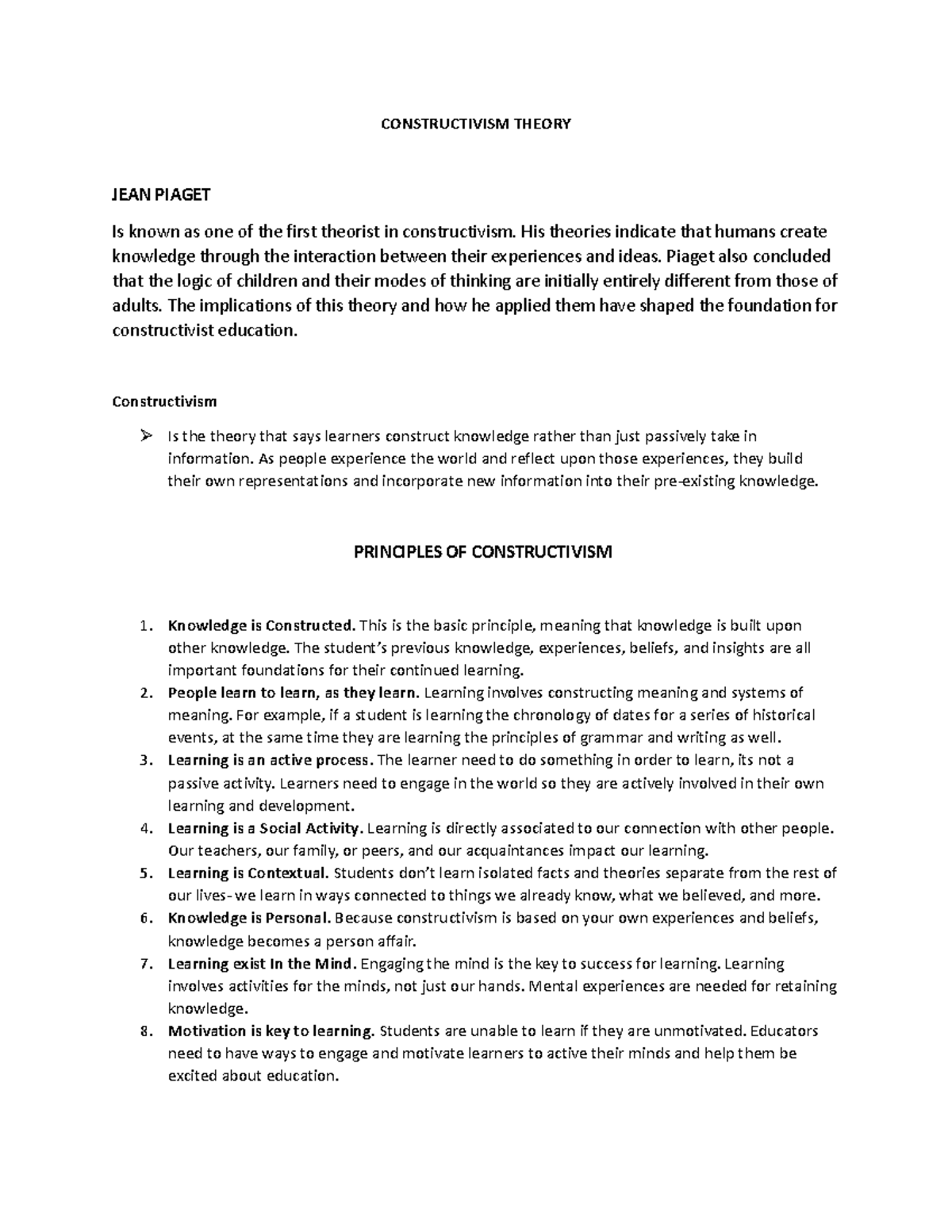 Constructivism- Theory - CONSTRUCTIVISM THEORY JEAN PIAGET Is known as ...