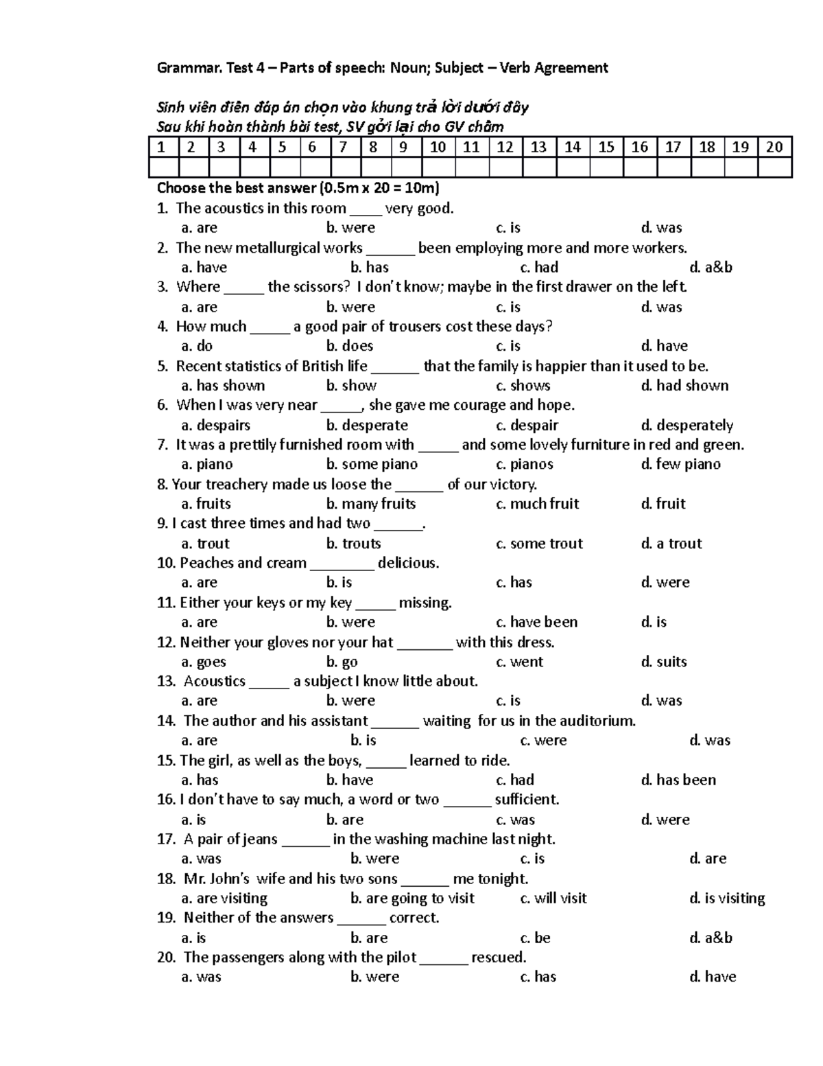 Grammar Test 4 - baitapnguphap - Grammar. Test 4 – Parts of speech ...