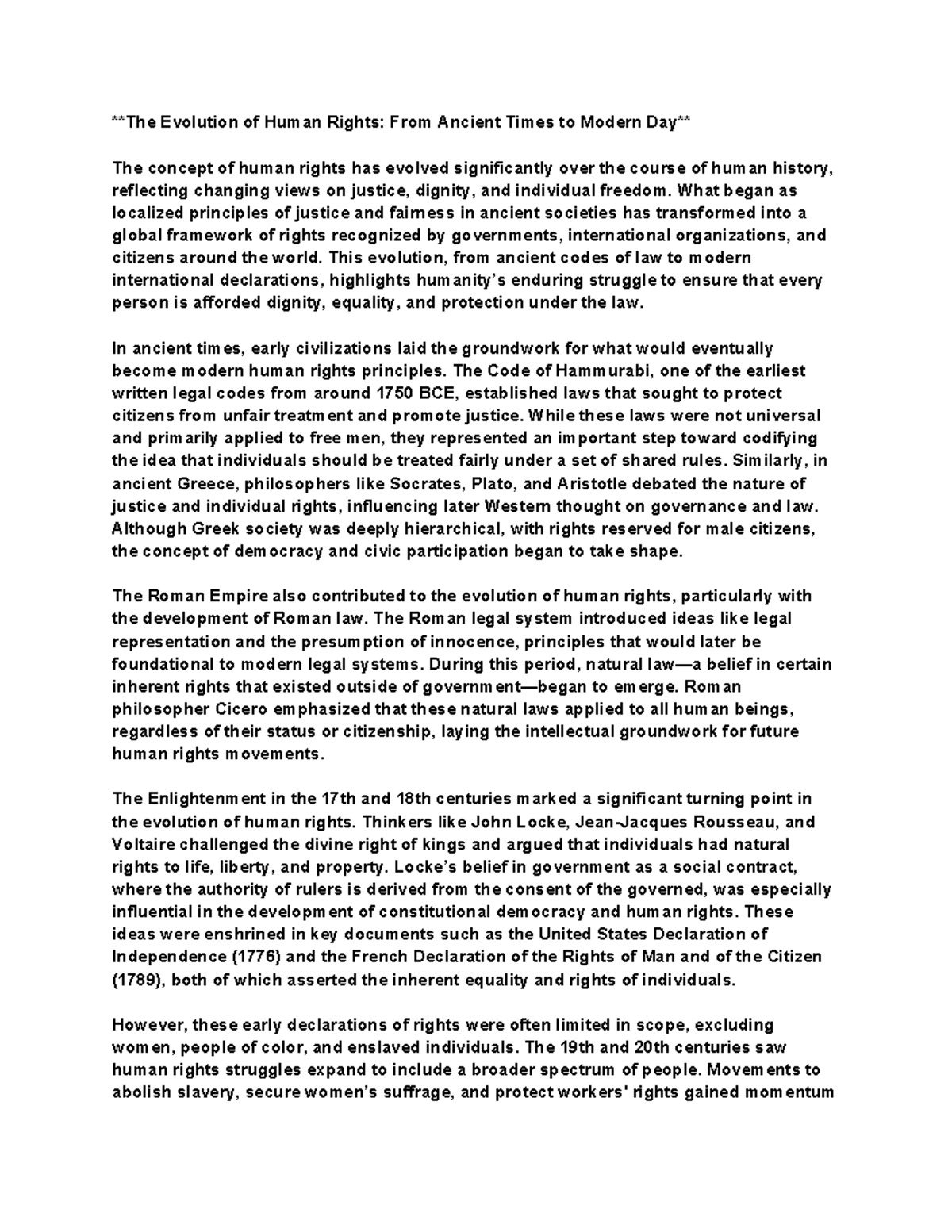 Untitled document (10) - The Evolution of Human Rights: From Ancient ...
