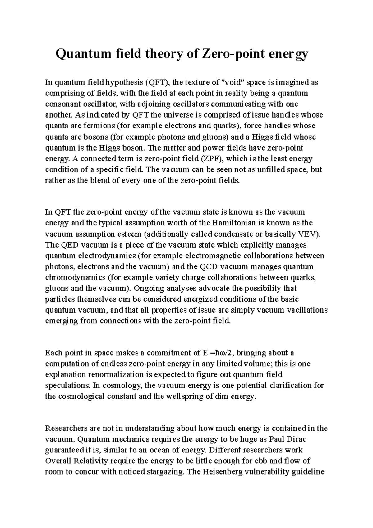 Quantum field theory of Zero-point energy - As indicated by QFT the ...