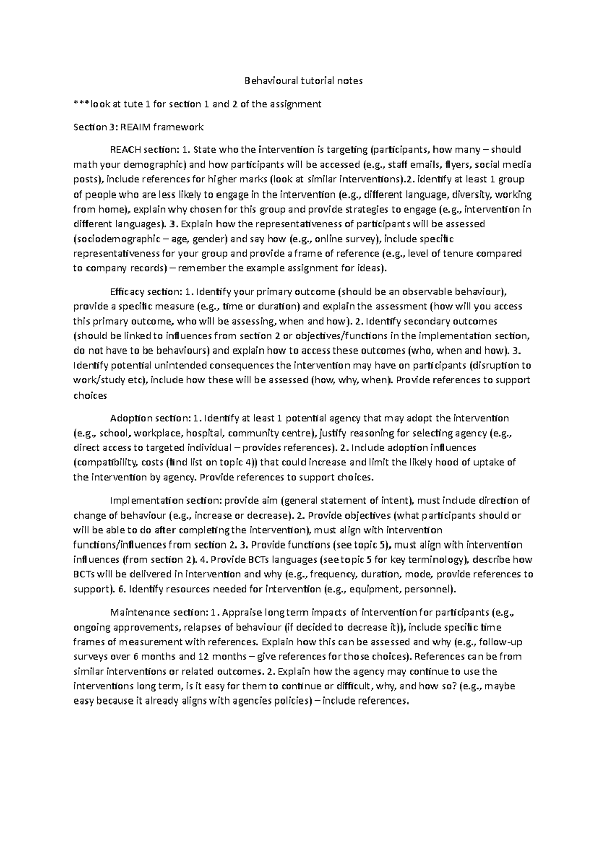 Behavioural tutorial notes - Behavioural tutorial notes ***look at tute ...