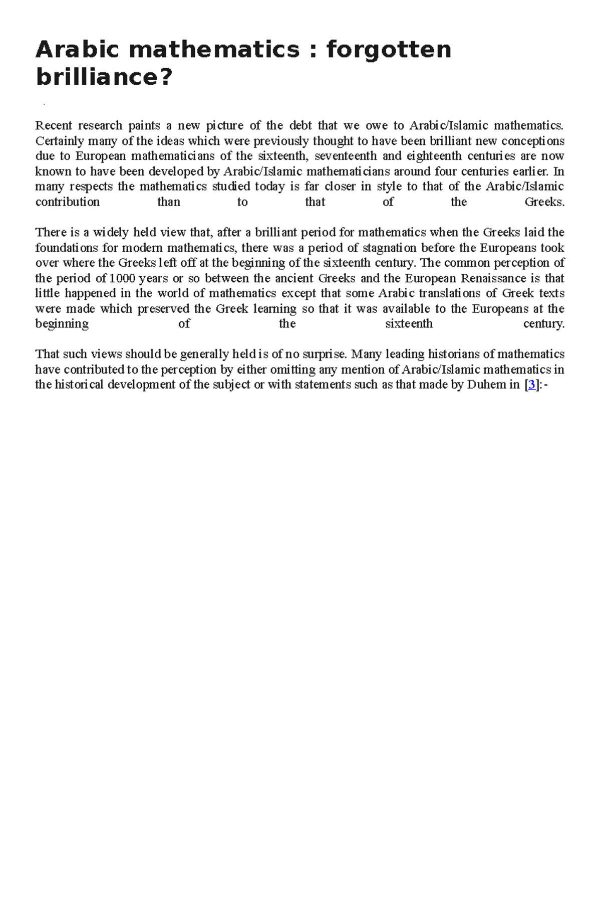 Arabic mathematics - Wisdom is not a product of schooling but of the ...