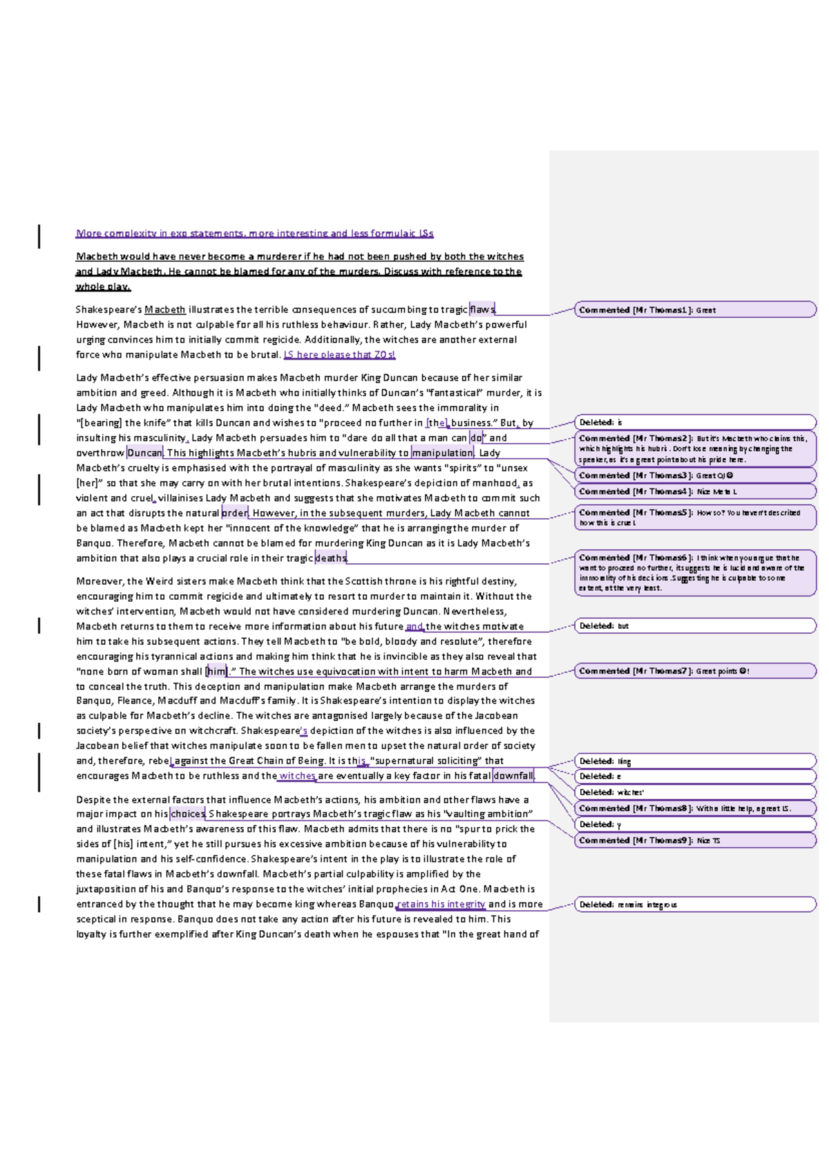 Macbeth essay - More complexity in exp statements, more interesting and ...