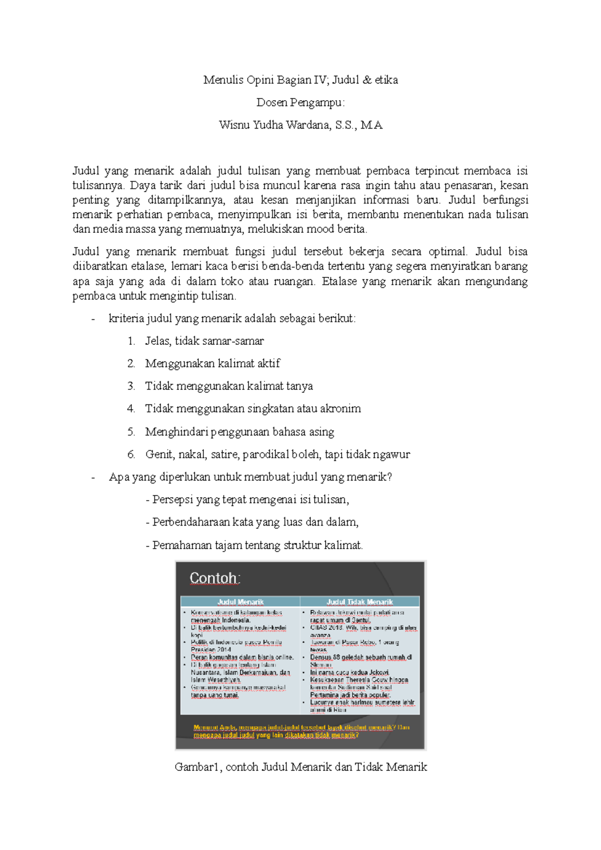 Menulis Opini Bagian IV (Judul dan Etika) - Menulis Opini Bagian IV ...