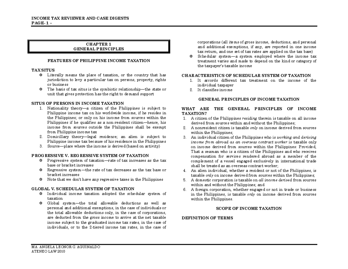 BT Income tax reviewer - Lecture notes 1 - PAGE- 1 – MA. ANGELA LEONOR ...