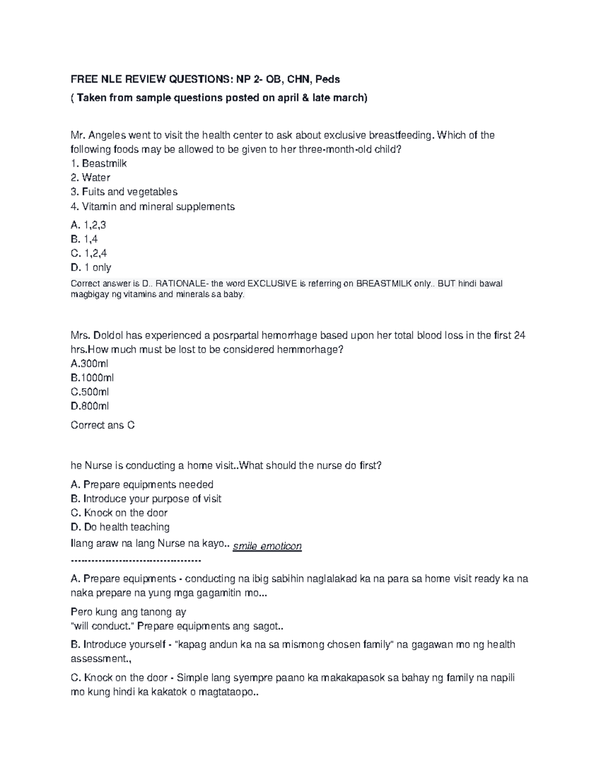 Scribd - Lecture notes - FREE NLE REVIEW QUESTIONS: NP 2- OB, CHN, Peds ...