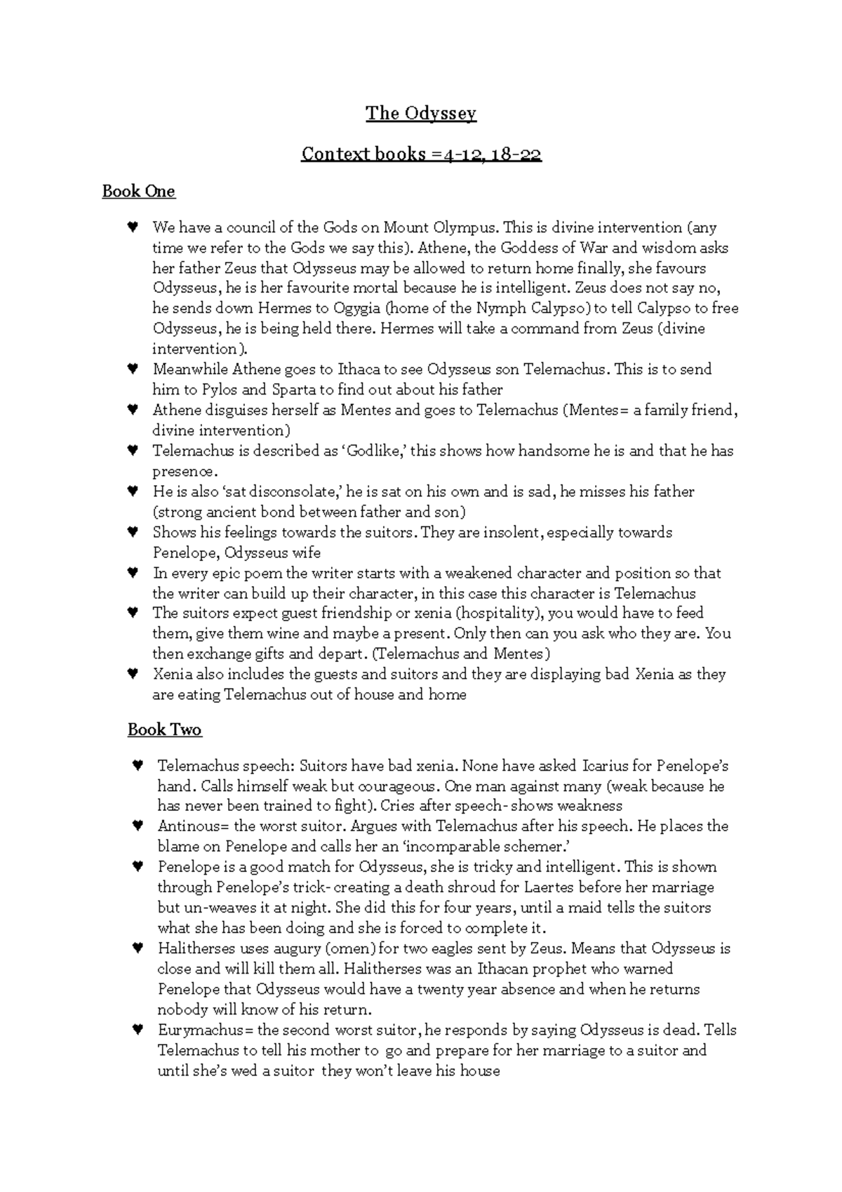 Revison notes the Odyssey - The Odyssey Context books =4-12, 18- Book ...