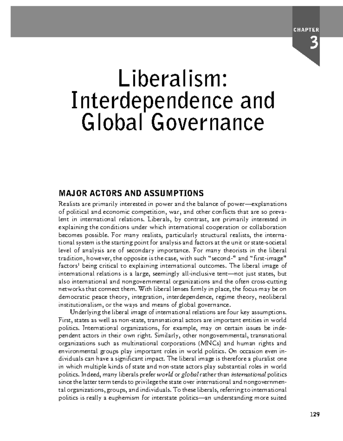 Liberalism - book chapter - Liberalism: Interdependence and Global ...