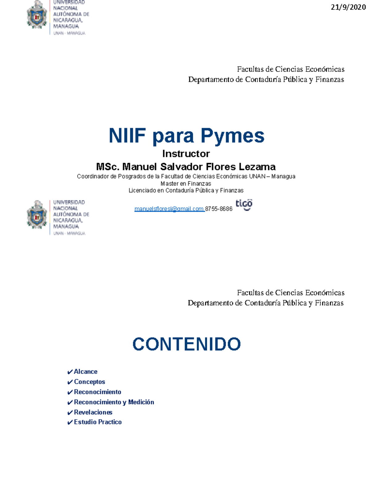 NIIF PARA Pymes SEccion 20 - 21/9/ Facultas de Ciencias Económicas ...