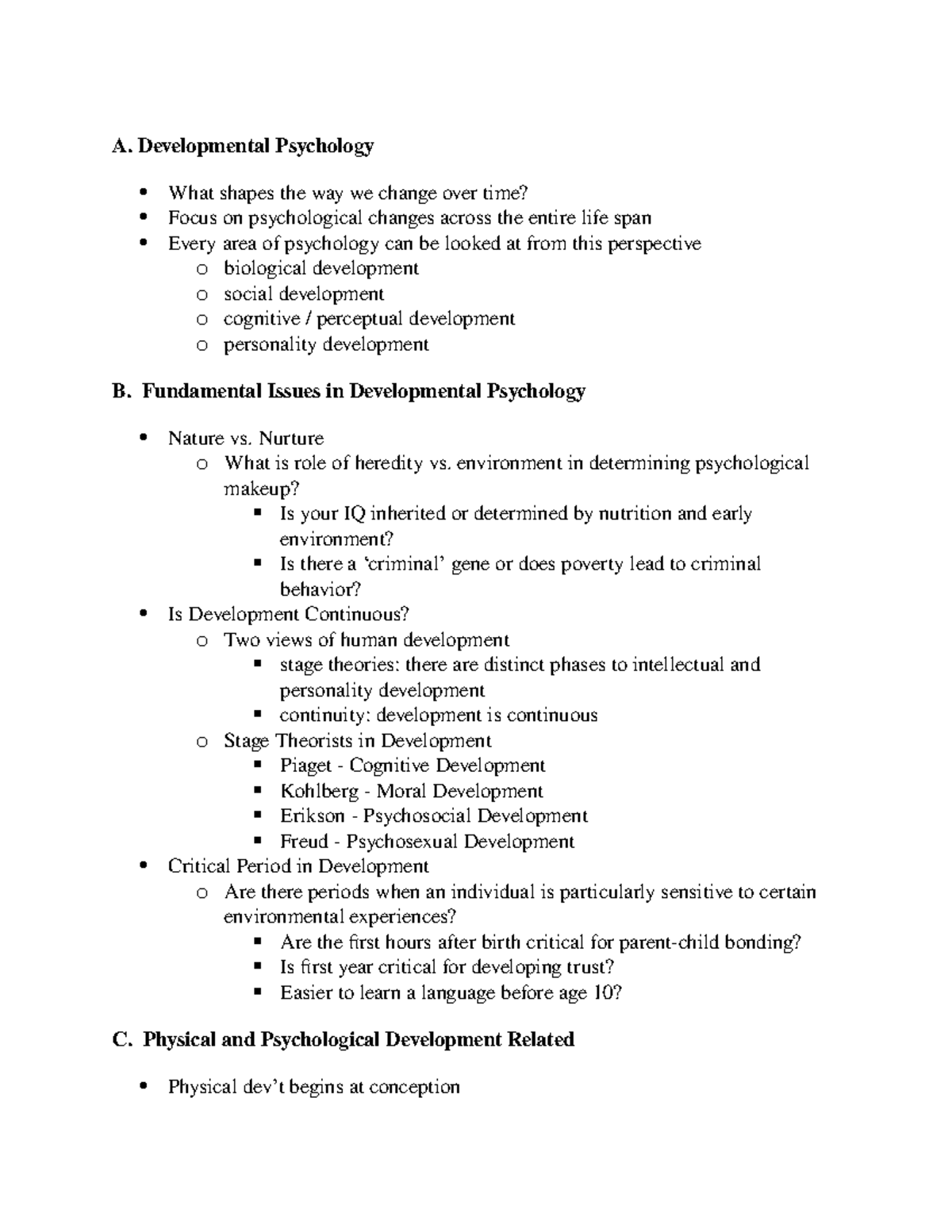 Developmental Psychology - A. Developmental Psychology What shapes the ...
