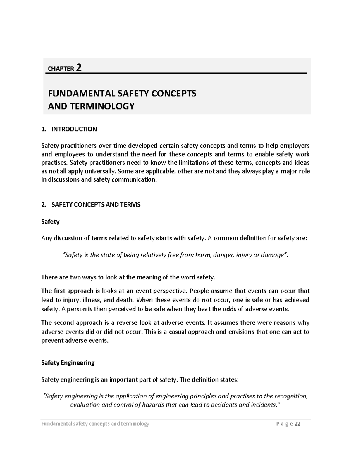 Chapter 2 - Fundamental concepts and terms - 1. INTRODUCTION Safety ...