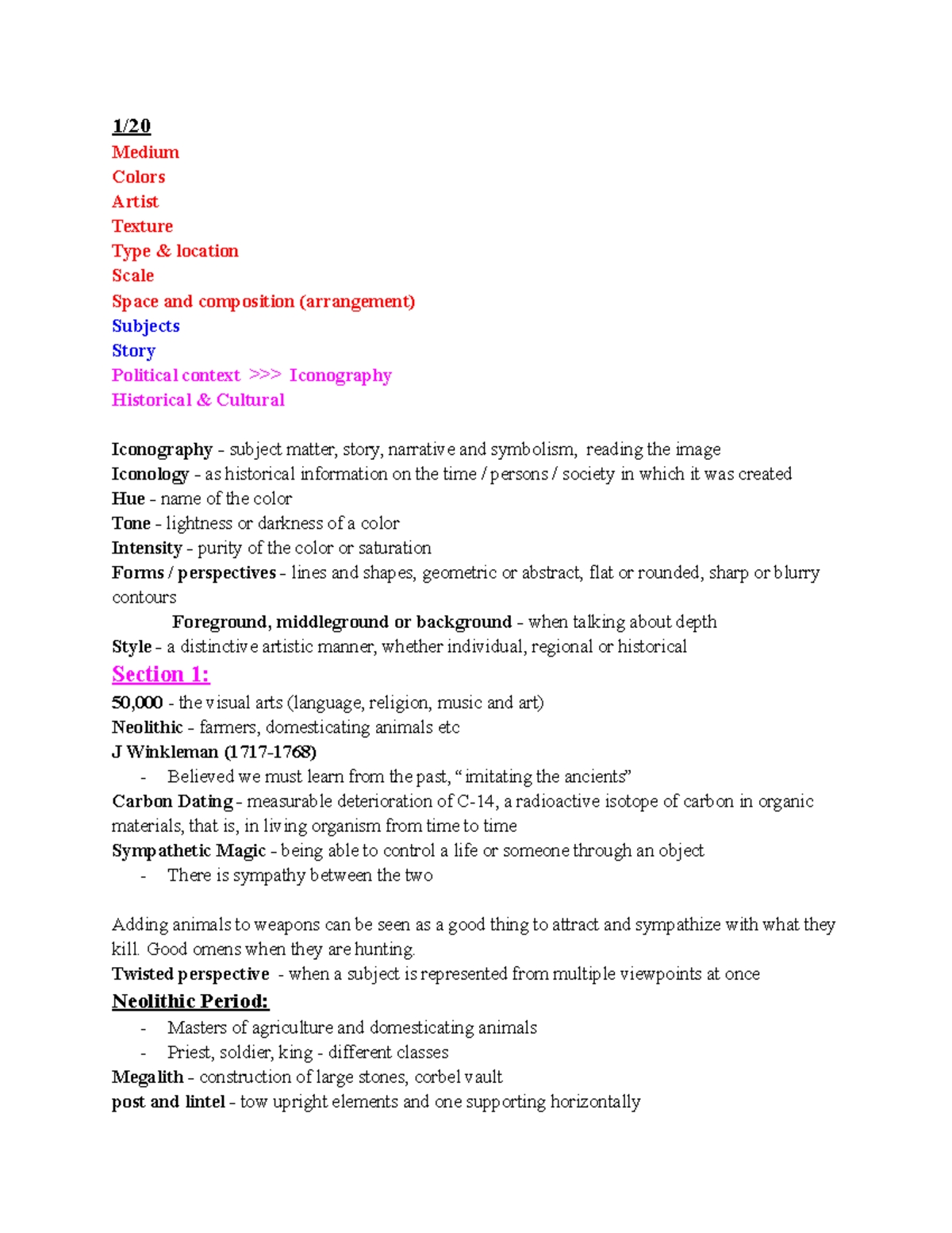 Art History Notes - 1/ Medium Colors Artist Texture Type & location ...