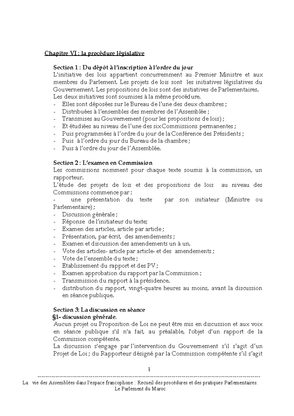 Maroc chap6-10 - ok droit - Chapitre VI : la procédure législative Section 1 : Du dépôt à - Studocu