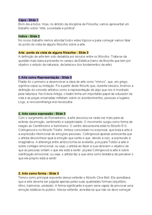 Teorias DA Filosofia DA ARTE - FILOSOFIA DA ARTE Textos de apoio ...