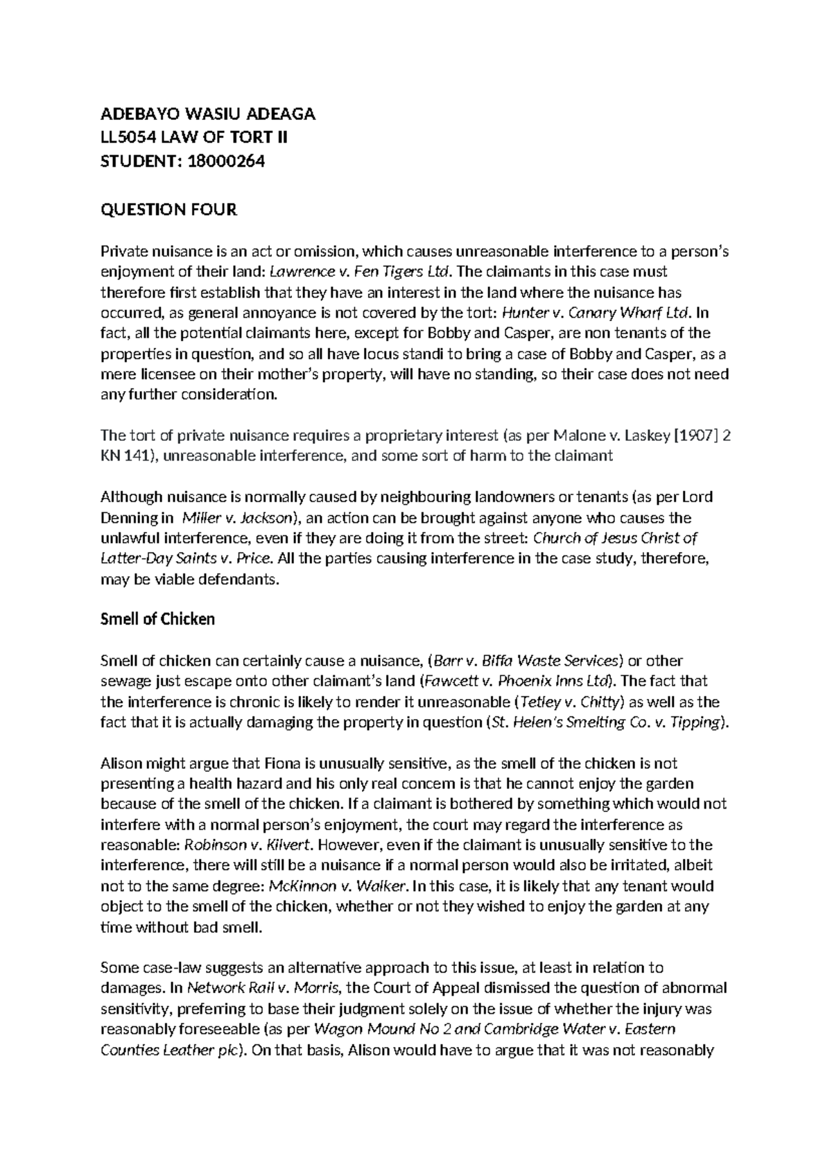 LL5054 LAW OF TORT II - TORT - ADEBAYO WASIU ADEAGA LL5054 LAW OF TORT ...