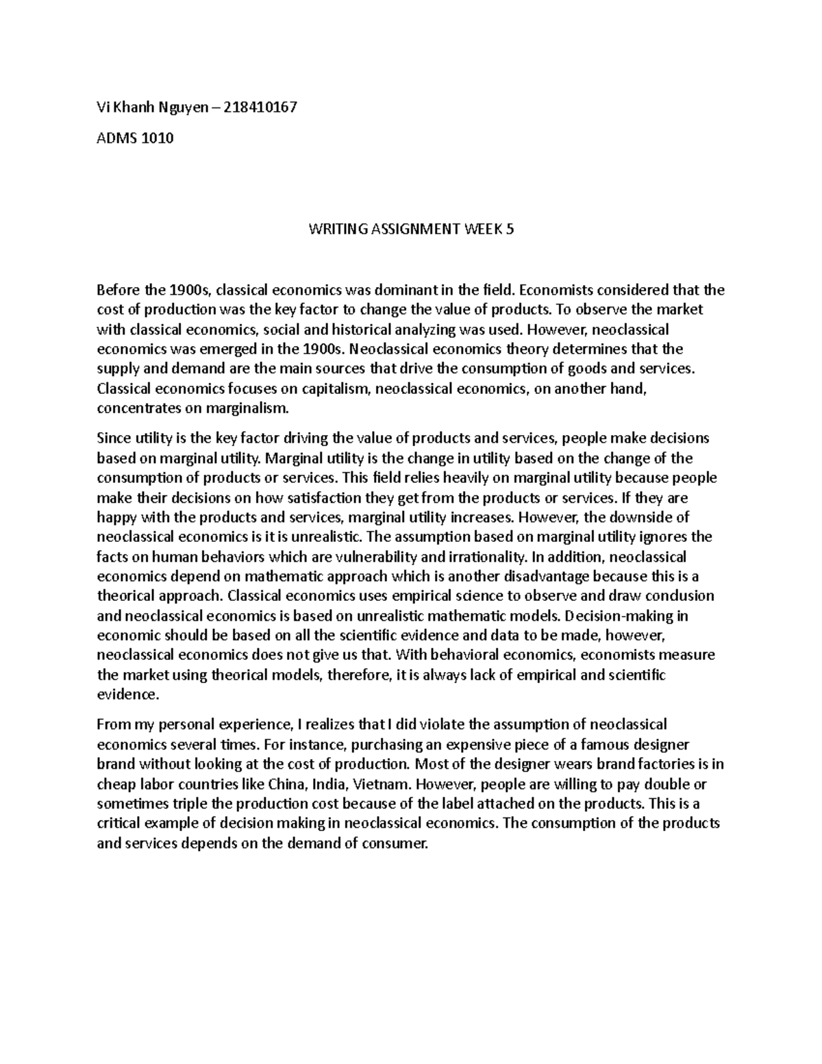 Writing assignment week 5 - adms1010 - Yorku - Studocu