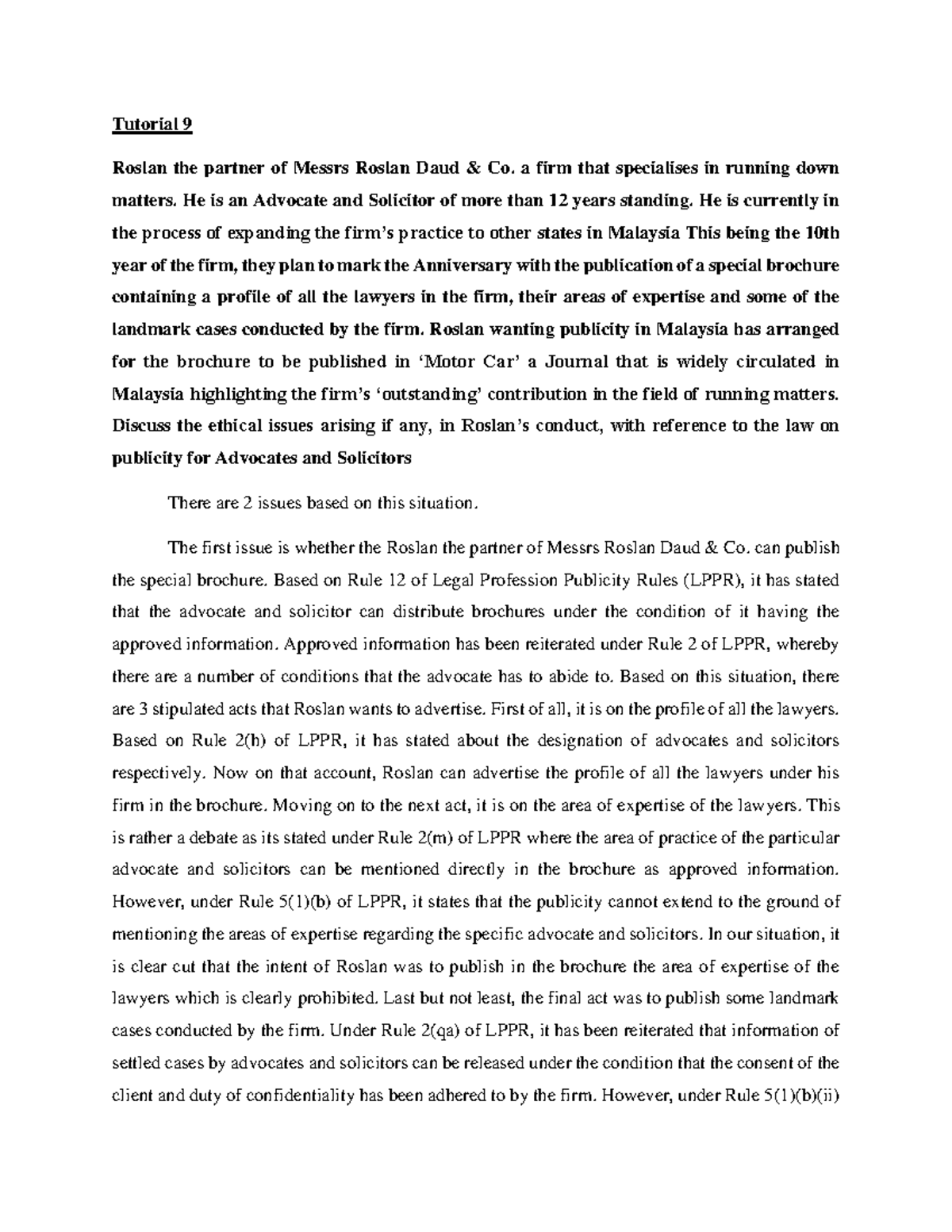 Tutorial 9 - Professional Practice I - MMU - Studocu