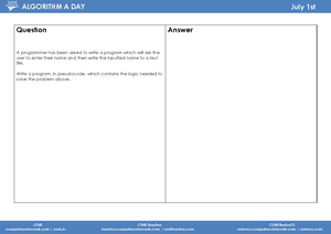 Unit 6 Assessment - Algorithms - Name: Class: Mark: 1. (a) What is an ...