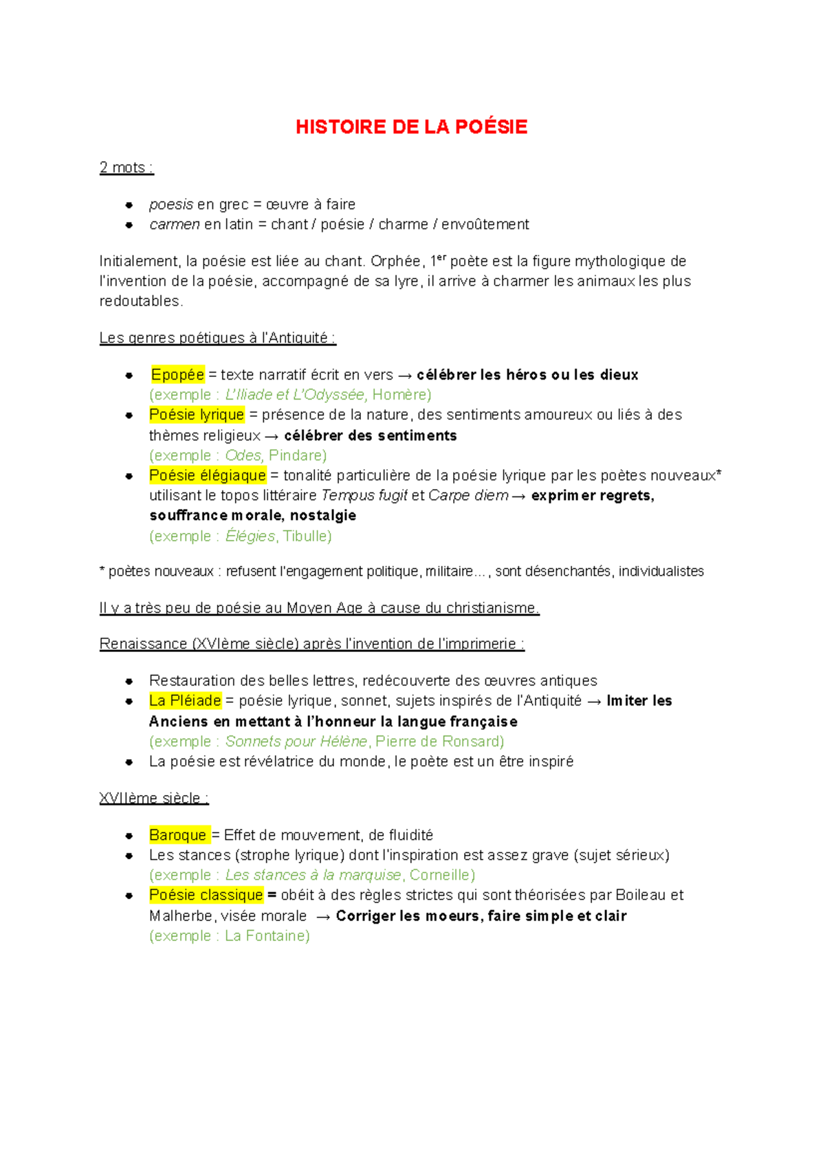 Histoire DE LA POÉSIE + Versification DE LA POÉSIE - HISTOIRE DE LA ...