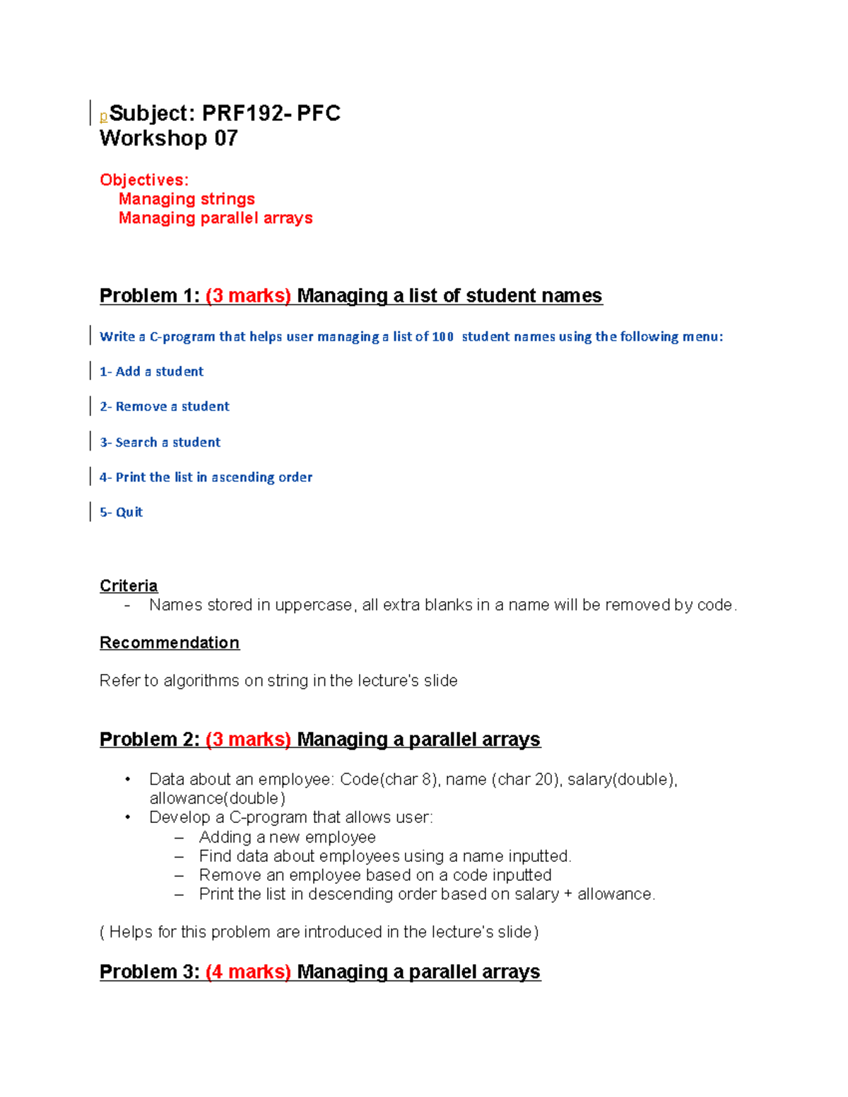 Workshop 07 - Lecture notes 2 - p Subject: PRF192- PFC Workshop 07 ...