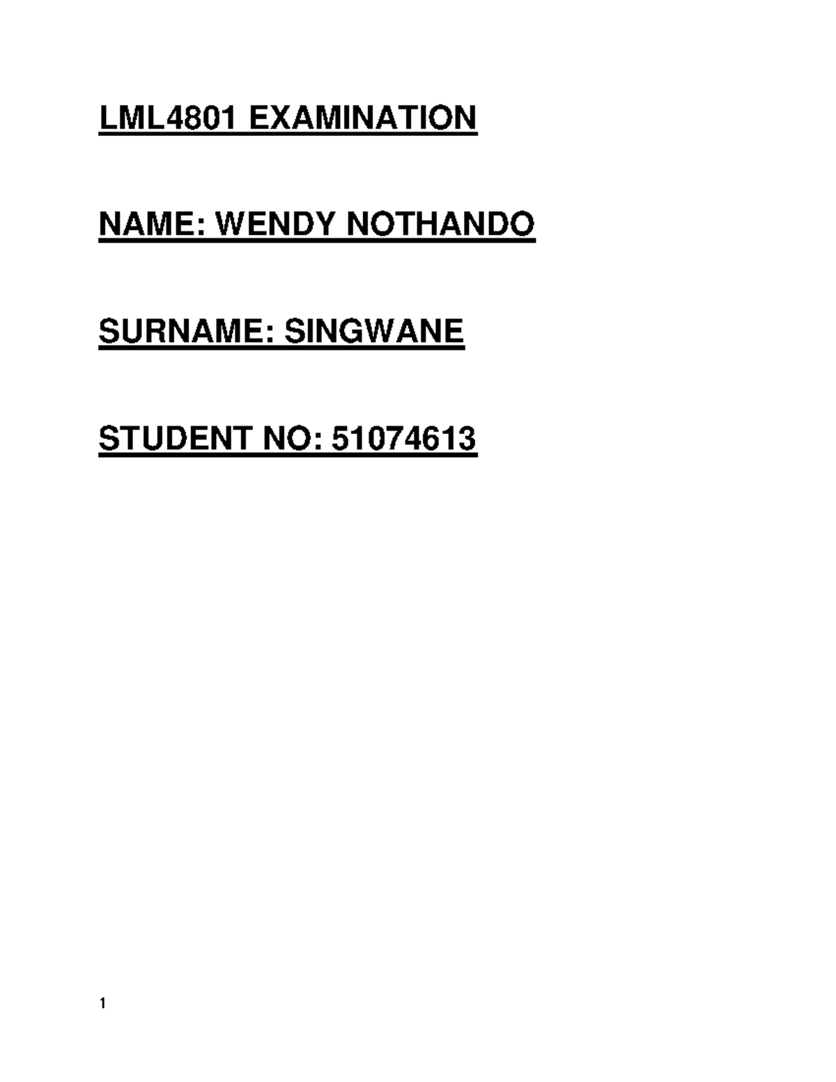 Document - PRACTICAL WORK - LML4801 EXAMINATION NAME: WENDY NOTHANDO ...