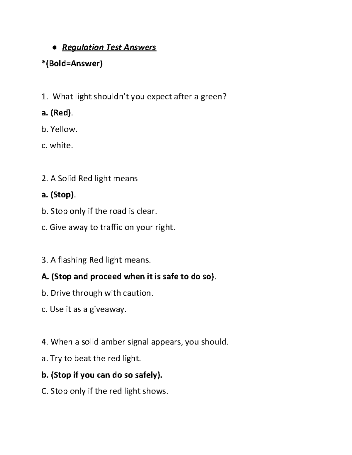 Regulation Test - sksksksks - Regulation Test Answers *(Bold=Answer ...