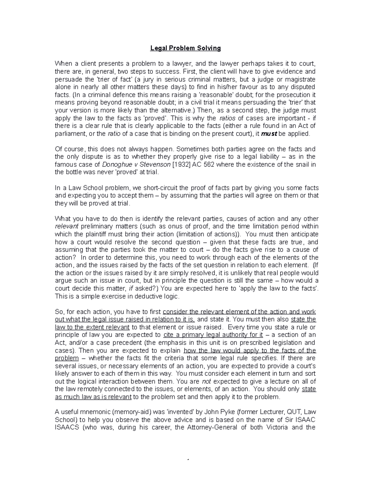 1 Isaac Isaacs - ... - Legal Problem Solving When a client presents a ...