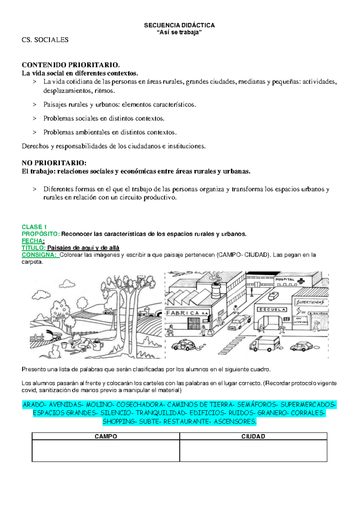 Campo y ciudad-1 - SECUENCIA DIDÁCTICA “Así se trabaja” CS. SOCIALES ...