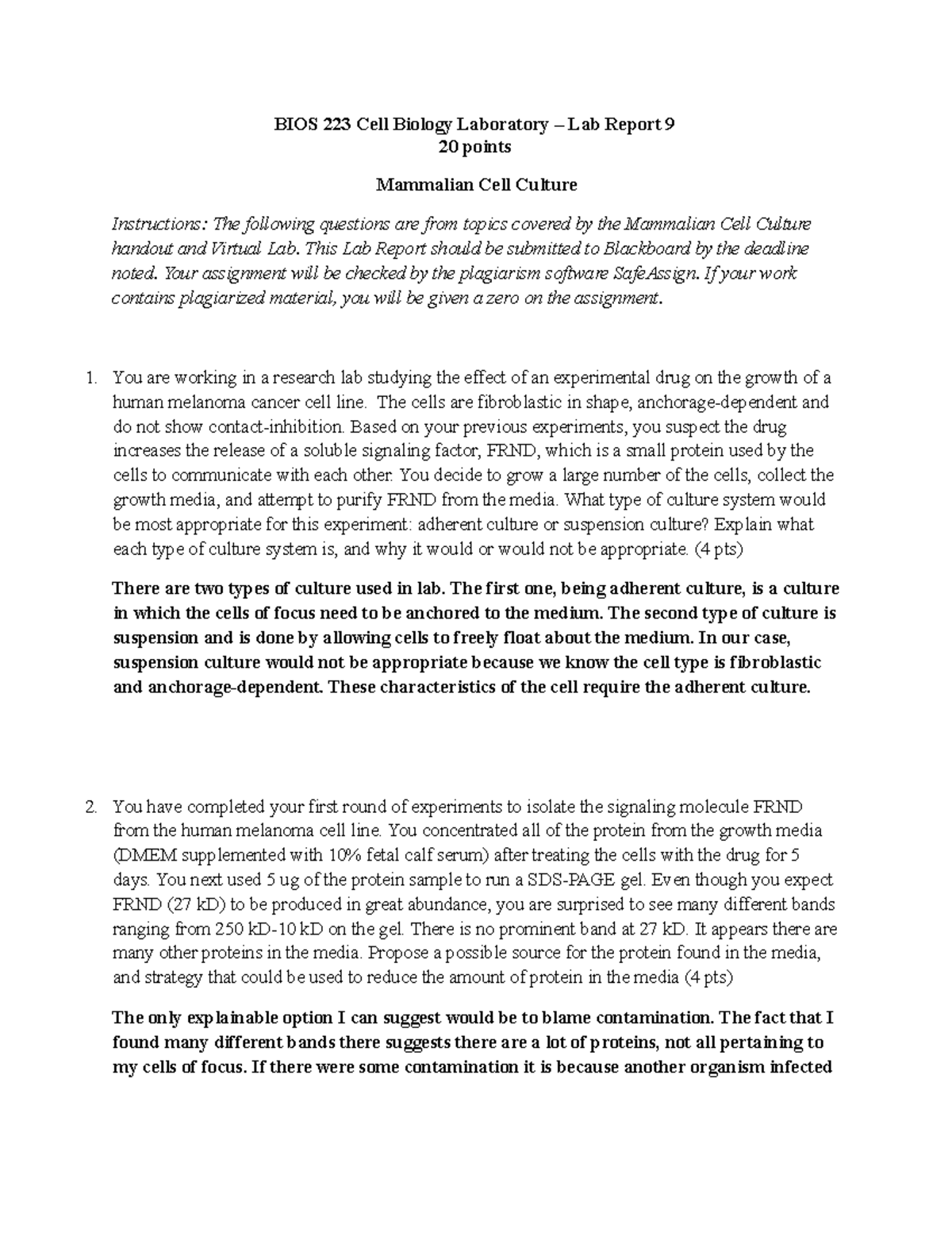 223 Lab Report 9 - BIOS 223 Cell Biology Laboratory – Lab Report 9 20 ...