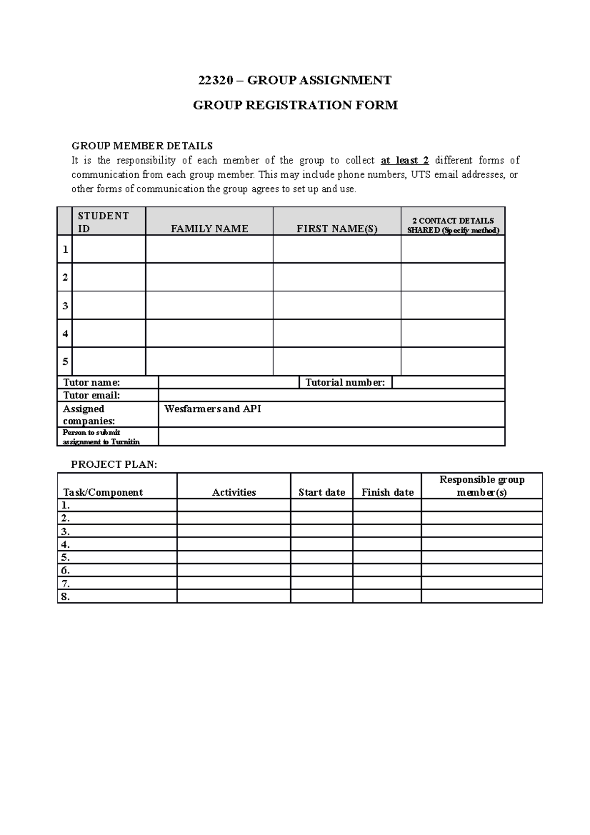 ABC Group Registration Form - 22320 – GROUP ASSIGNMENT GROUP ...