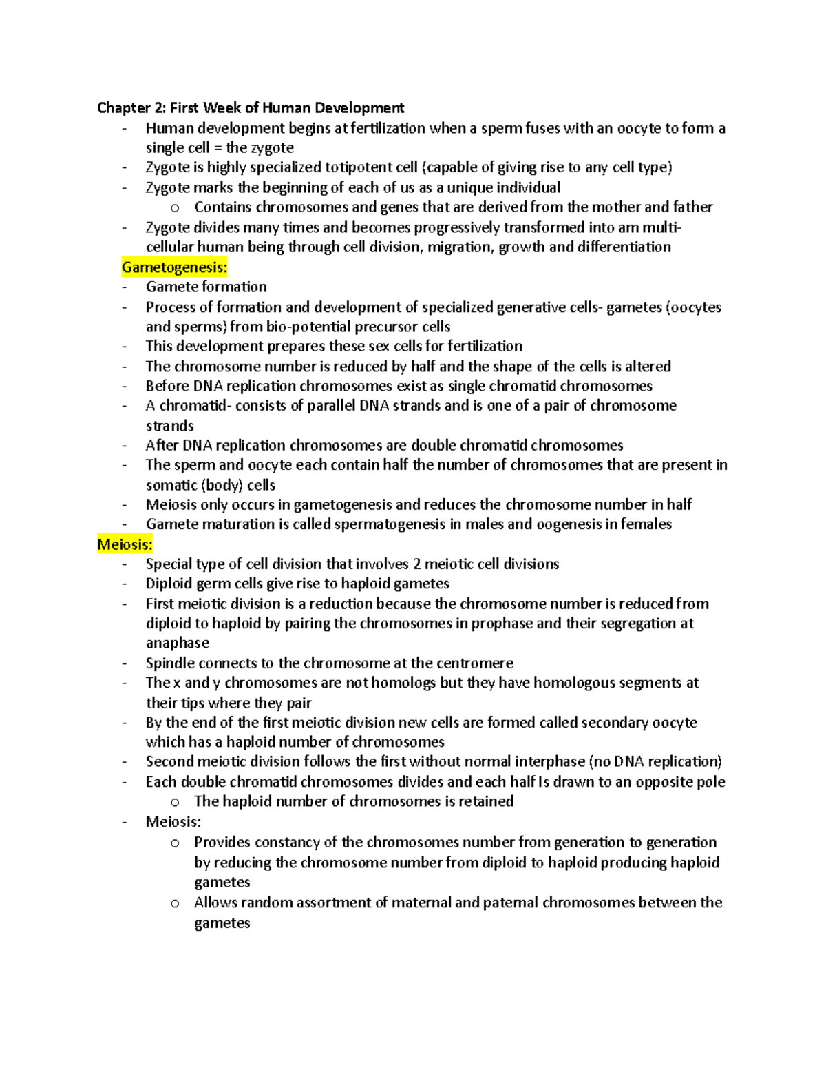 Chapter 2 - Lecture notes 2 - Chapter 2: First Week of Human ...