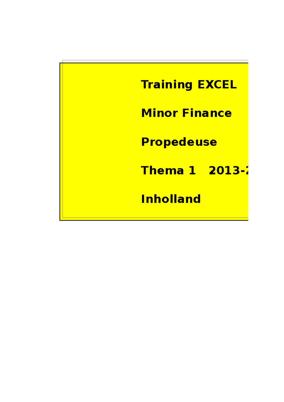 Training Excel, Minor Finance - Training EXCEL Minor Finance Propedeuse ...