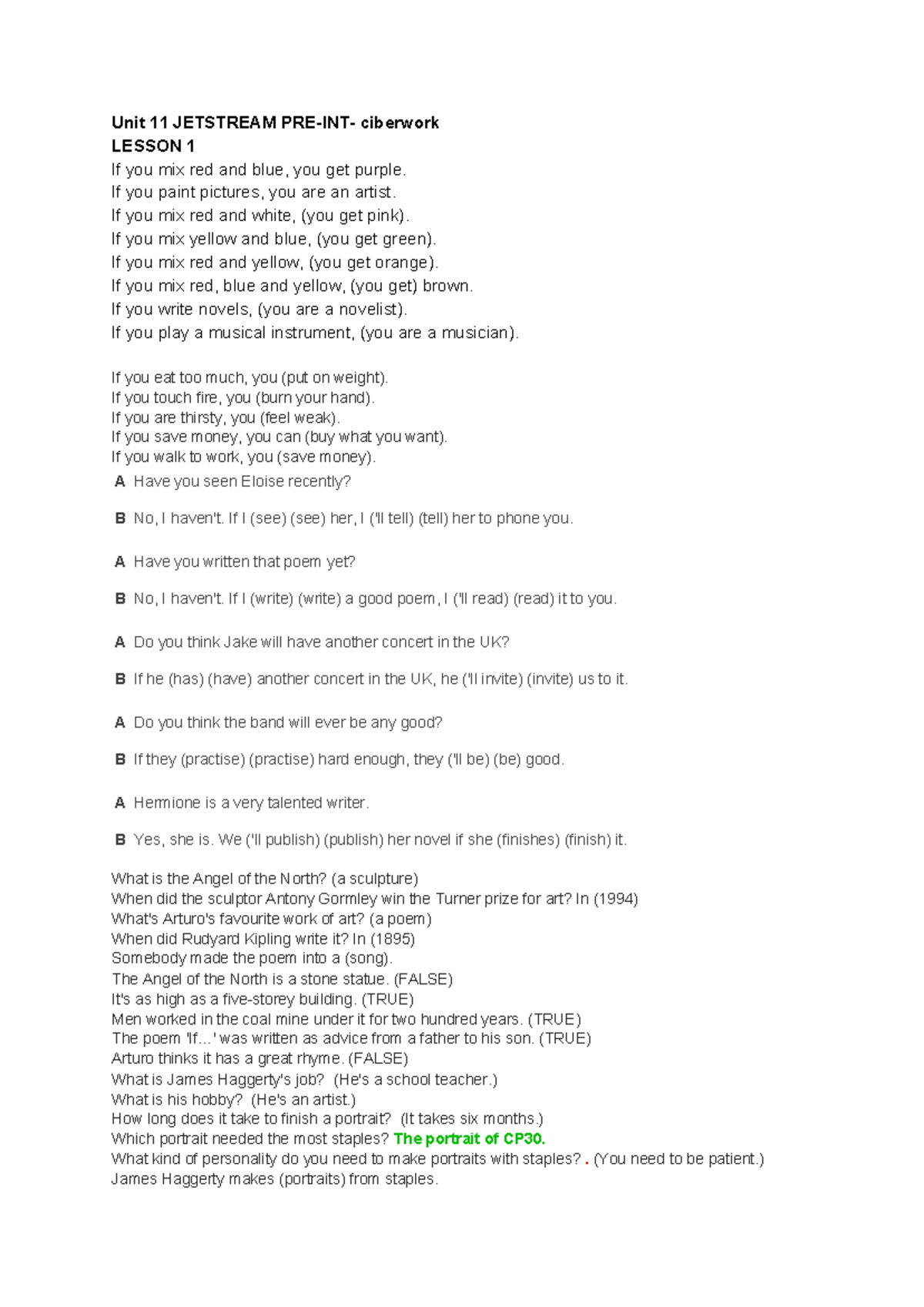 FILE 20220331 102929 pdfcoffee - Unit 11 JETSTREAM PRE-INT- ciberwork LESSON 1 If you mix red ...