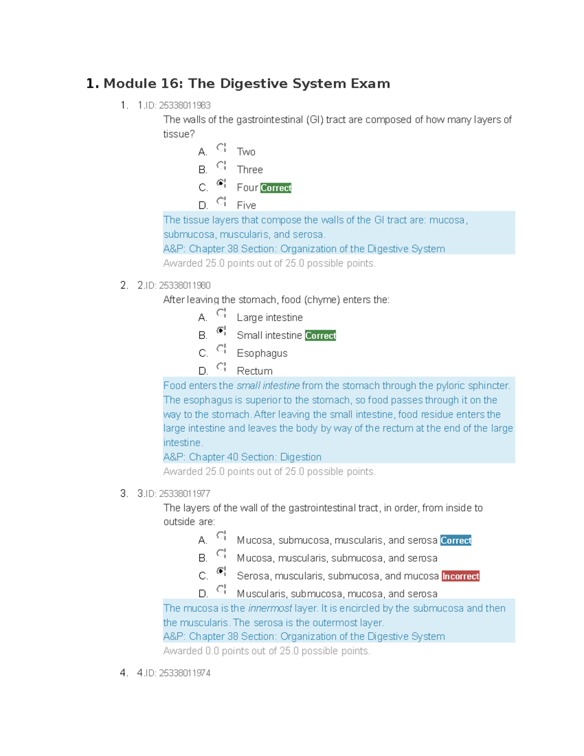Digestive system - 1. Module 16: The Digestive System Exam 1. 1: ...
