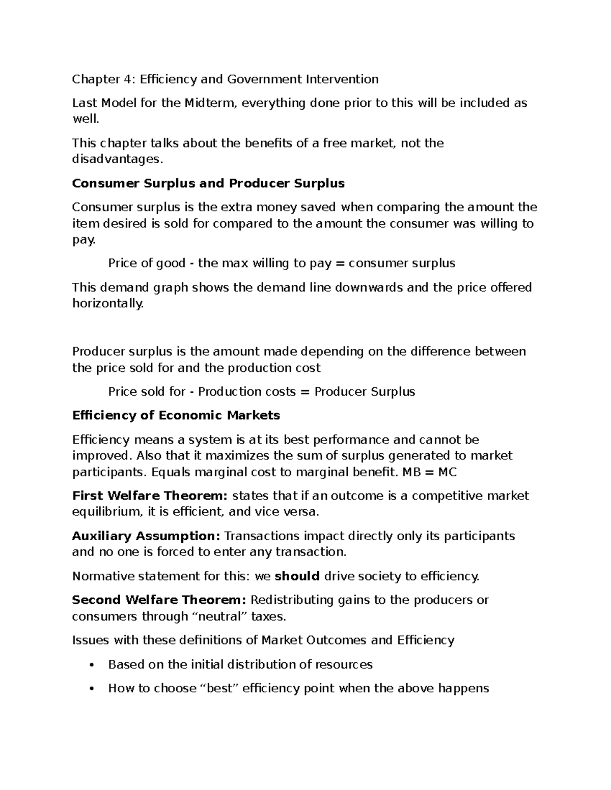 Chapter 4 ECON101 - Chapter 4: Efficiency and Government Intervention ...